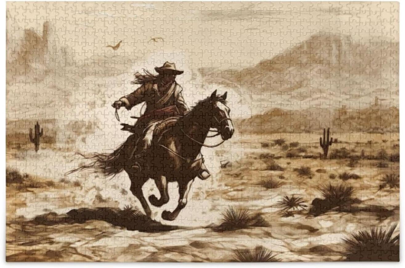 Dreamtimes 1000 PCS Western Desert Cowboy Wooden Jigsaw Puzzles ...