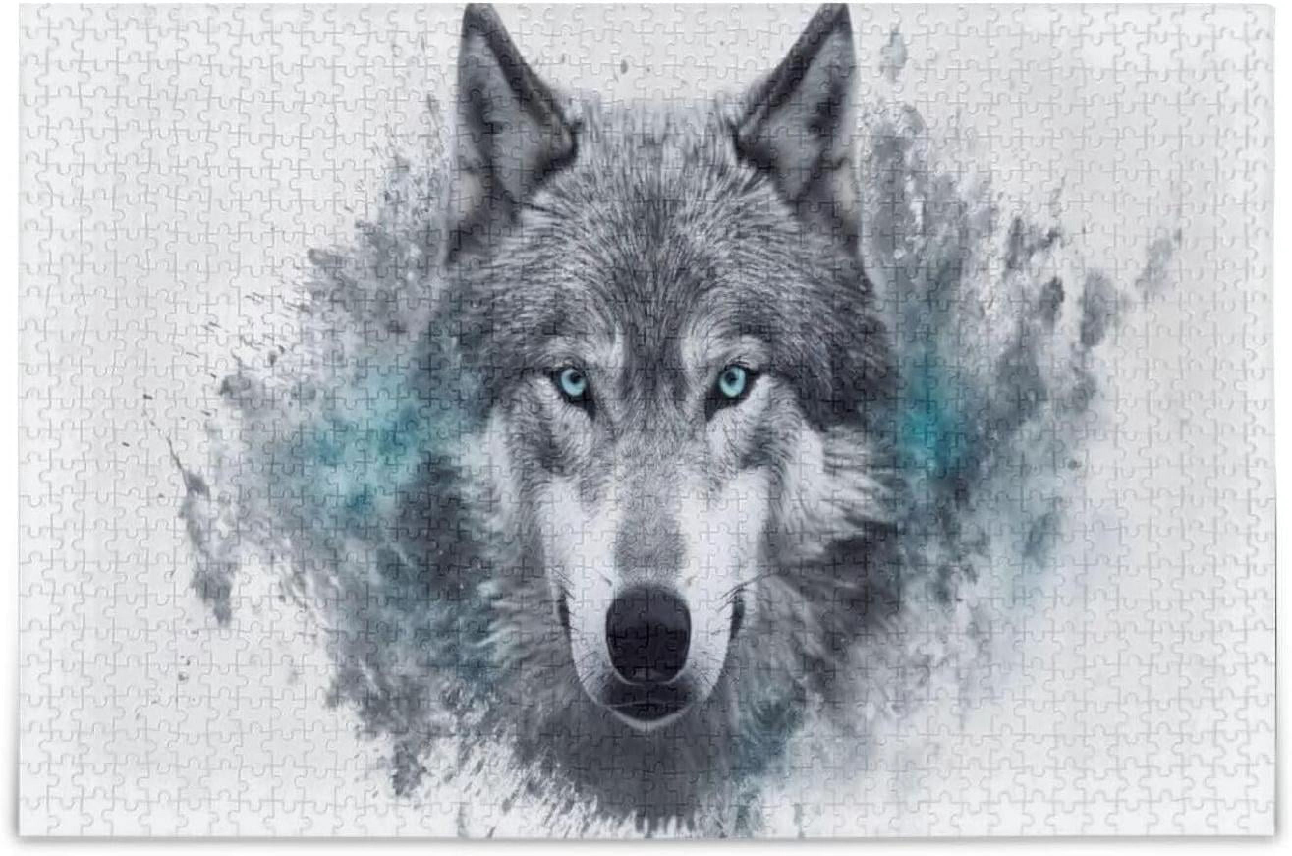 Dreamtimes Watercolor Wolf Head Puzzles for Adults and Kids 1000 Pieces ...