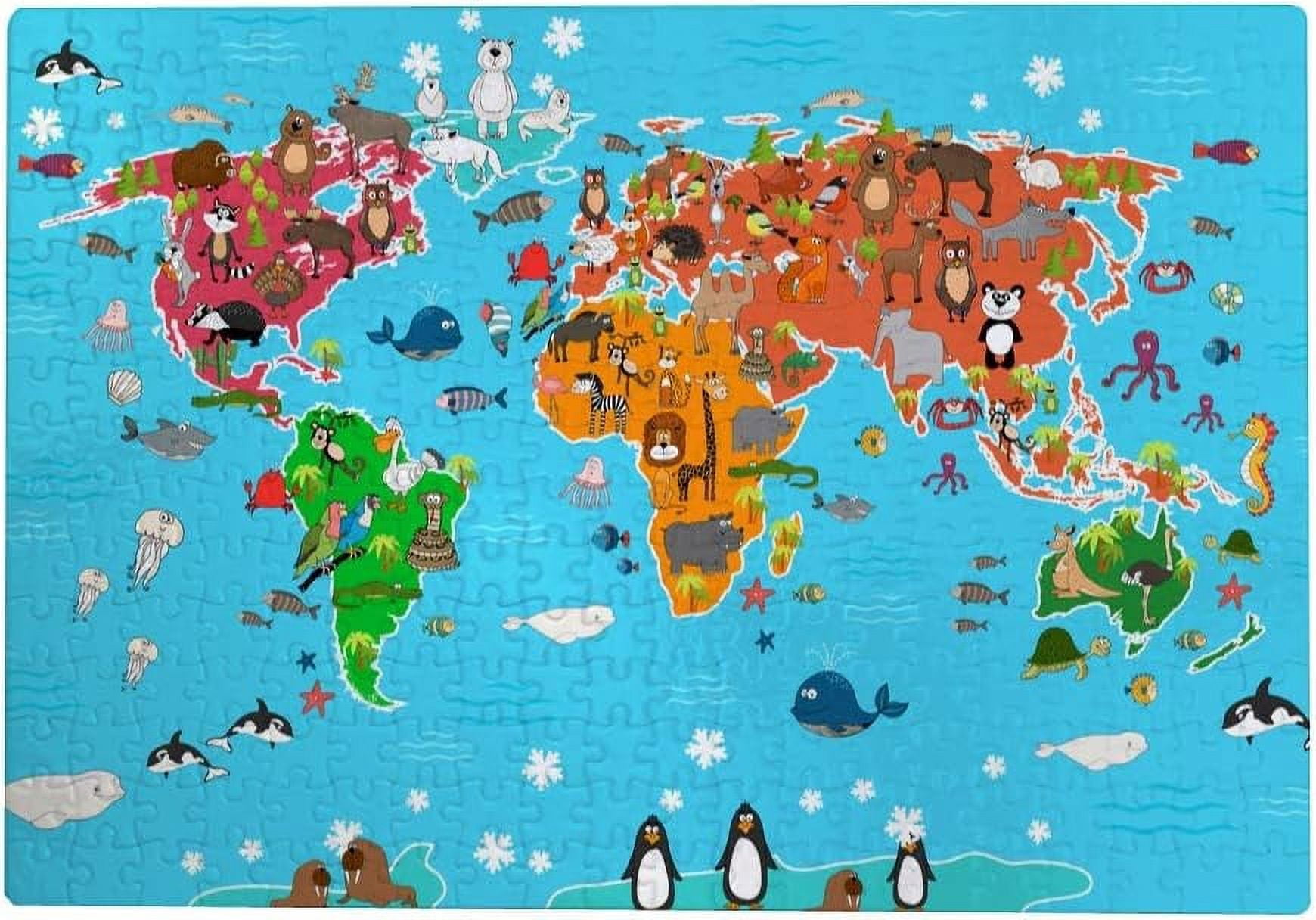 Dreamtimes 1000 pcs Jigsaw Puzzles Cute Cartoon Kids Animal World Map ...