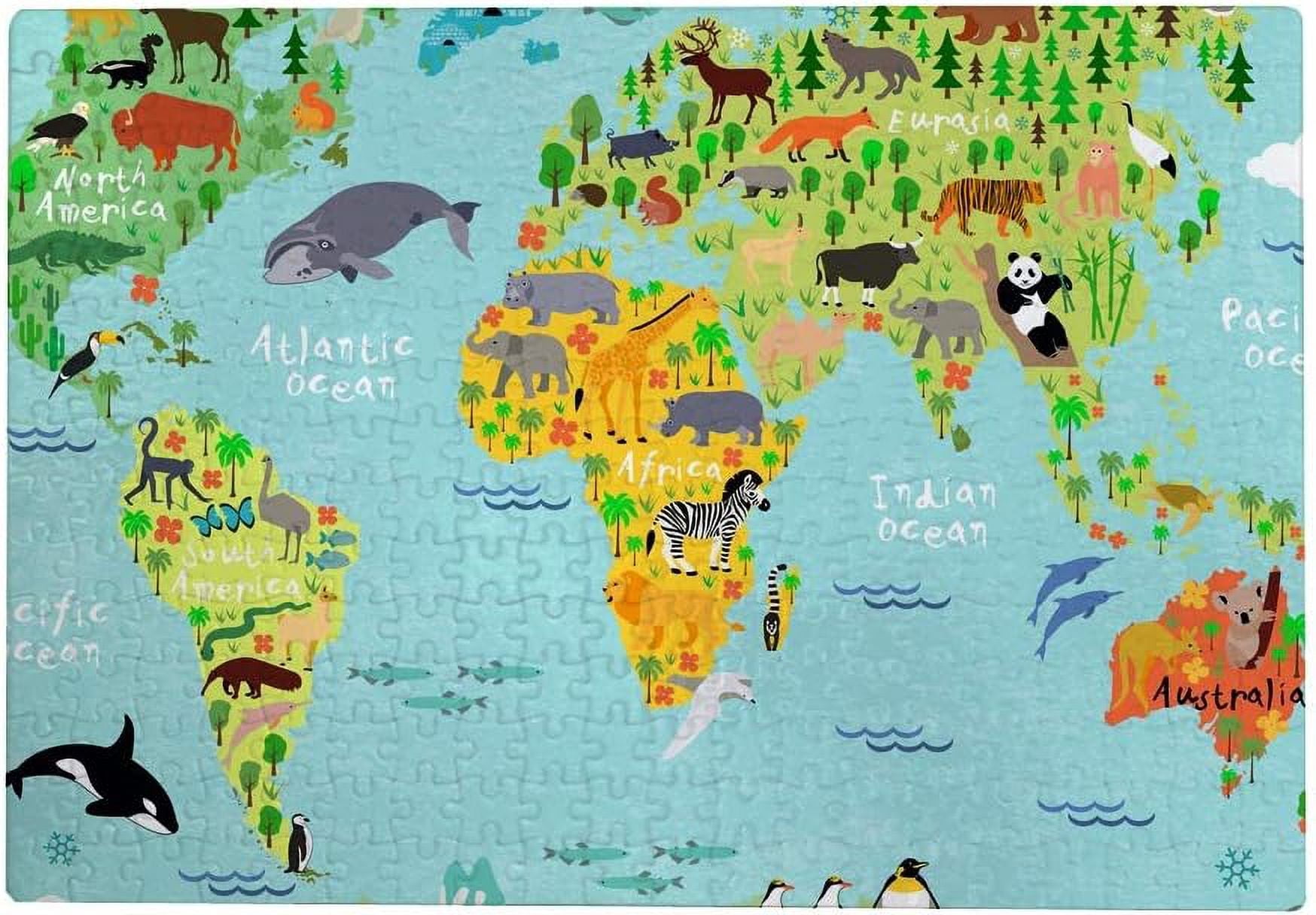 Dreamtimes 1000 pcs Jigsaw Puzzles Cute Cartoon Kids Animal World Map ...