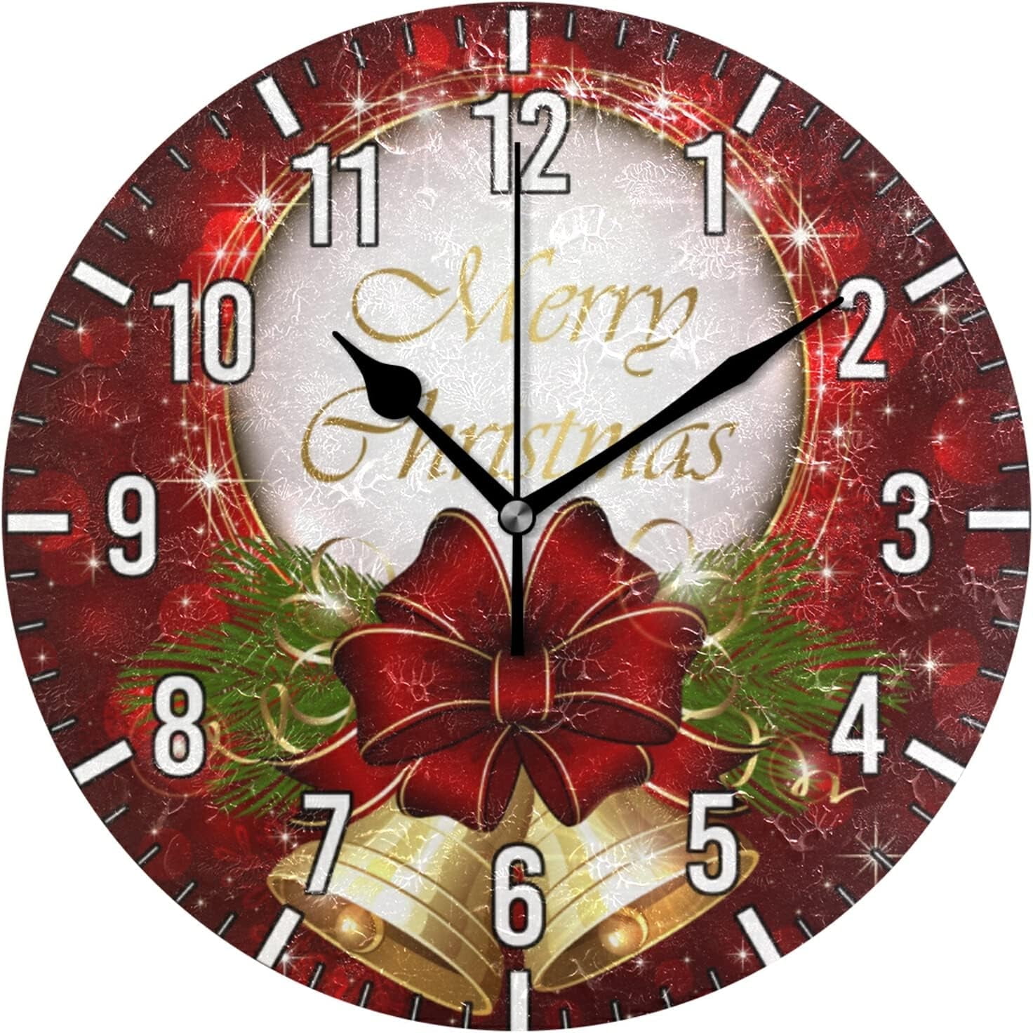 Dreamtimes 10in Christmas Bell Wall Clock, Non-Ticking Silent Battery Operated Wall Clock for ...