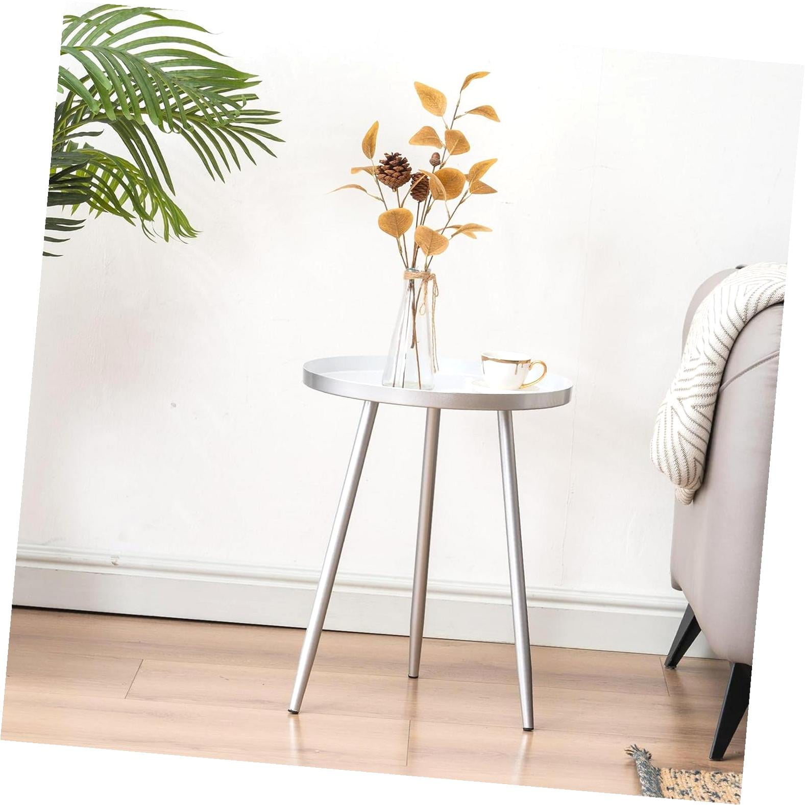Dreamtimes 16" Round Side Table, Silver Metal End Table for Living Room ...