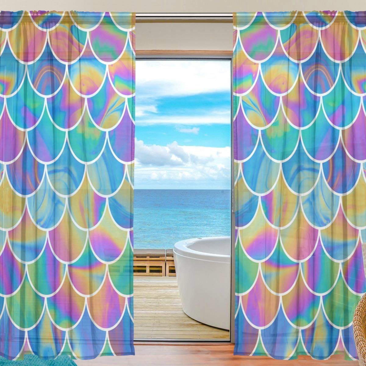 Dreamtimes 2 PCS Colorful Hyaline Mermaid Scales Sheer Gauze Door ...