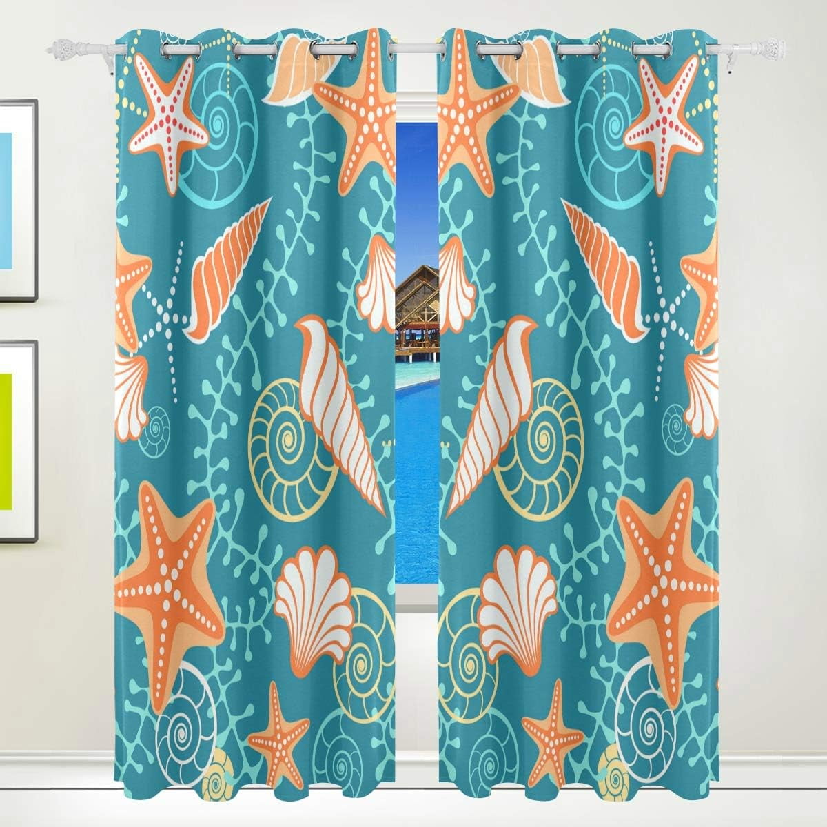 Dreamtimes 2 PCS Window Curtain Panels 84"x55", Vivid Sea Creatures ...