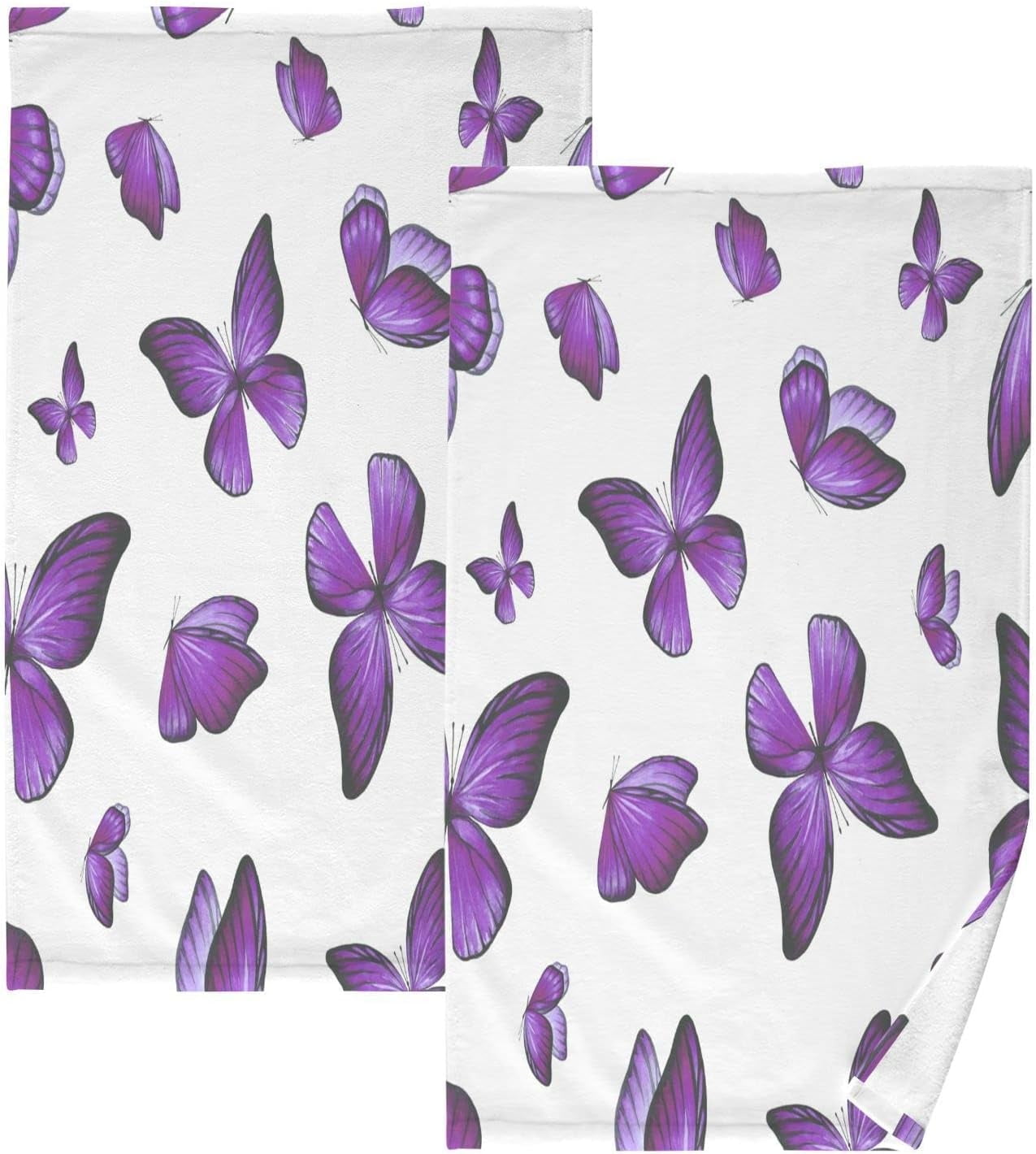 Dreamtimes 2 Piece Purple Butterfly Hand Towels for Bath Decorative ...