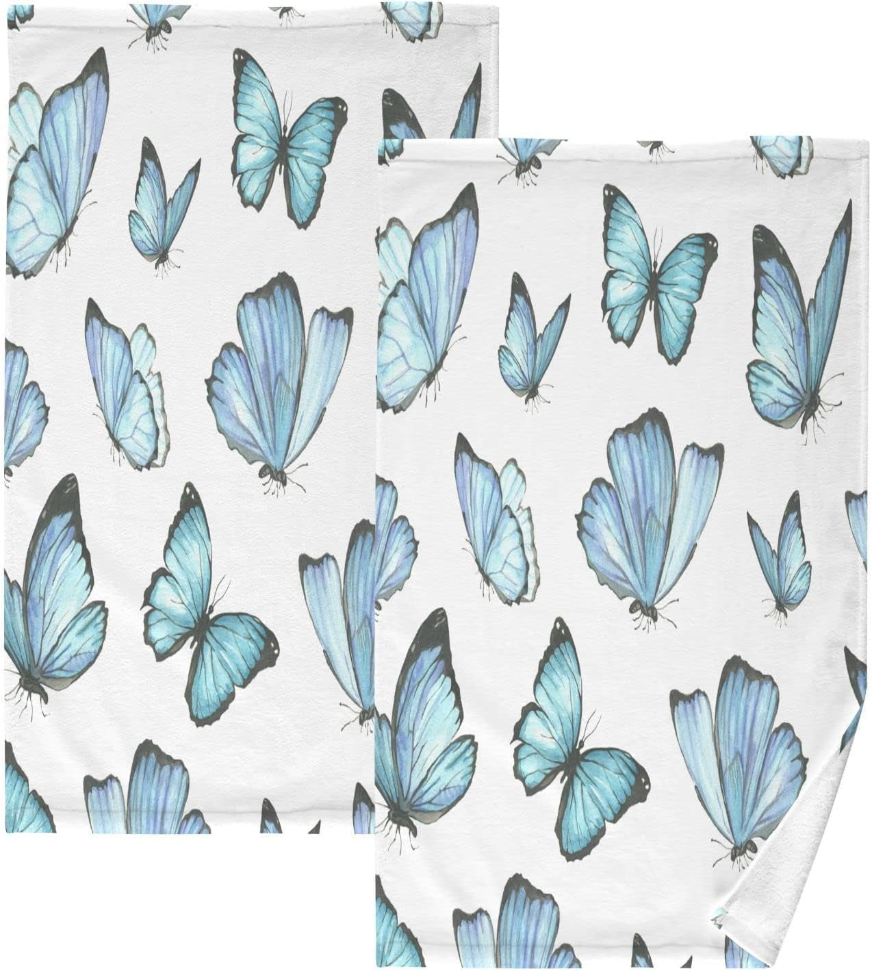 Dreamtimes 2 Piece Watercolor Blue Butterfly Hand Towels for Bath ...