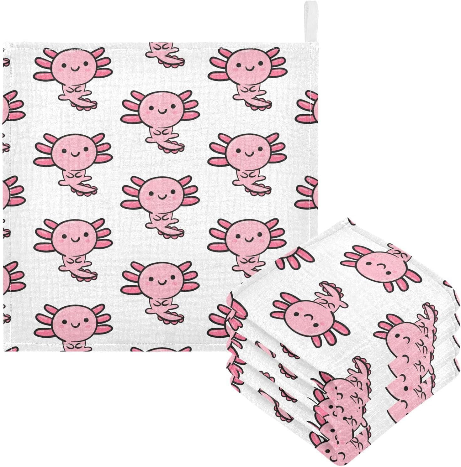 Dreamtimes 3 PCS Cute Axolotl Baby Muslin Washcloths, Pink Animal ...