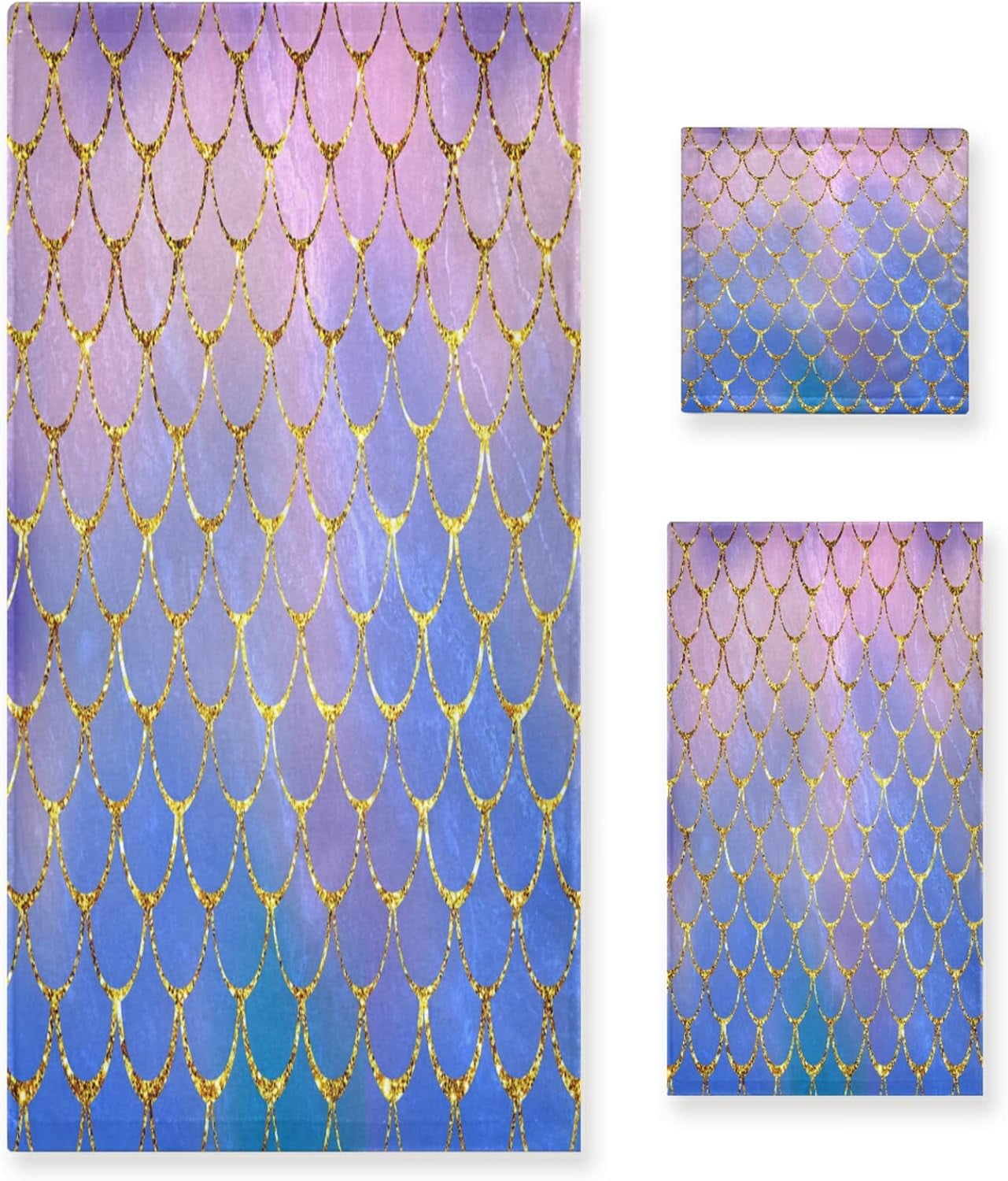 Dreamtimes 3 PCS Towel Beautiful Colorful Mermaid Fish Scales Cotton ...