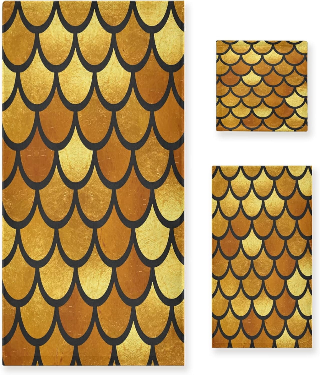 Dreamtimes 3 PCS Towel Beautiful Mermaid Sparkle Gold Fish Scales ...