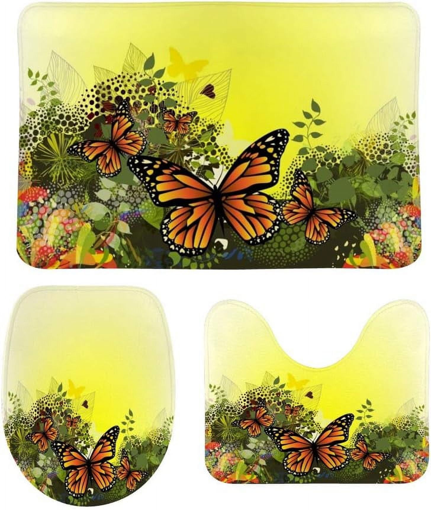 Dreamtimes 3 Piece Bathroom Rug Set Big Butterfly Floral Mat Non Slip ...