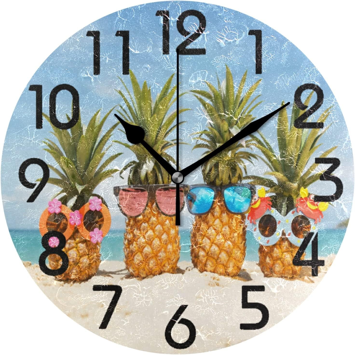 Dreamtimes 3D Beach Pineapple with Sunglasses Round Wall Clock, 10 Inch ...