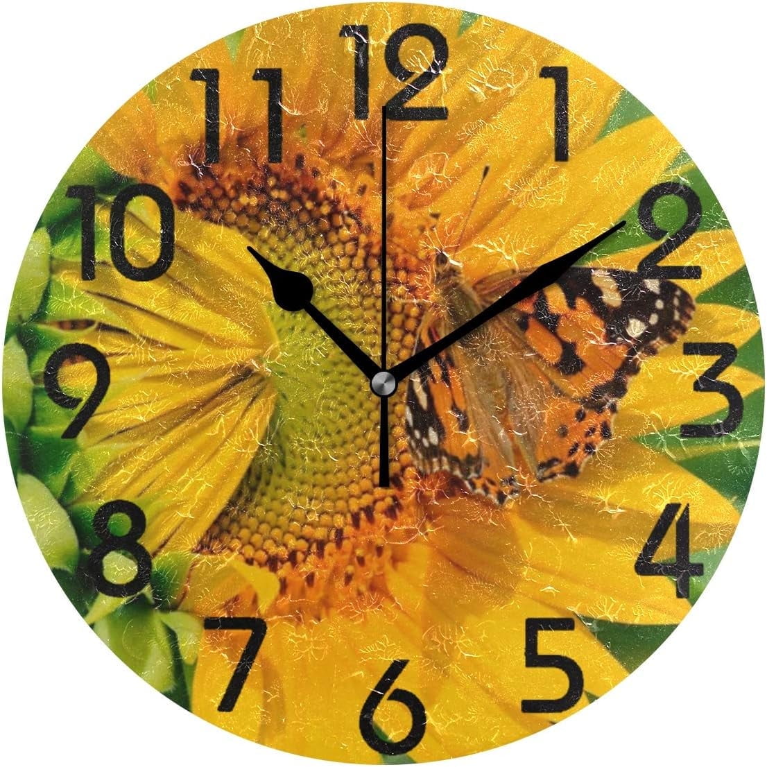 Dreamtimes 3D Beautiful Big Sunflower Butterfly Round Wall Clock, 10 ...