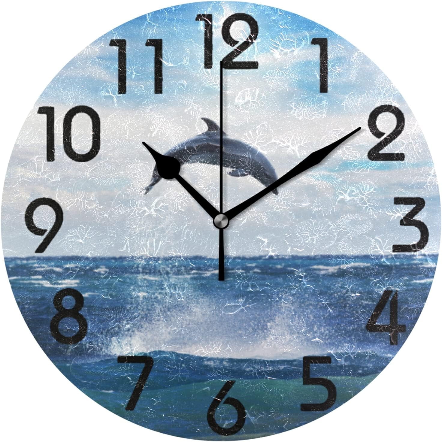 Dreamtimes 3D Beautiful Ocean Jump Out Ddolphin Round Wall Clock, 10 ...