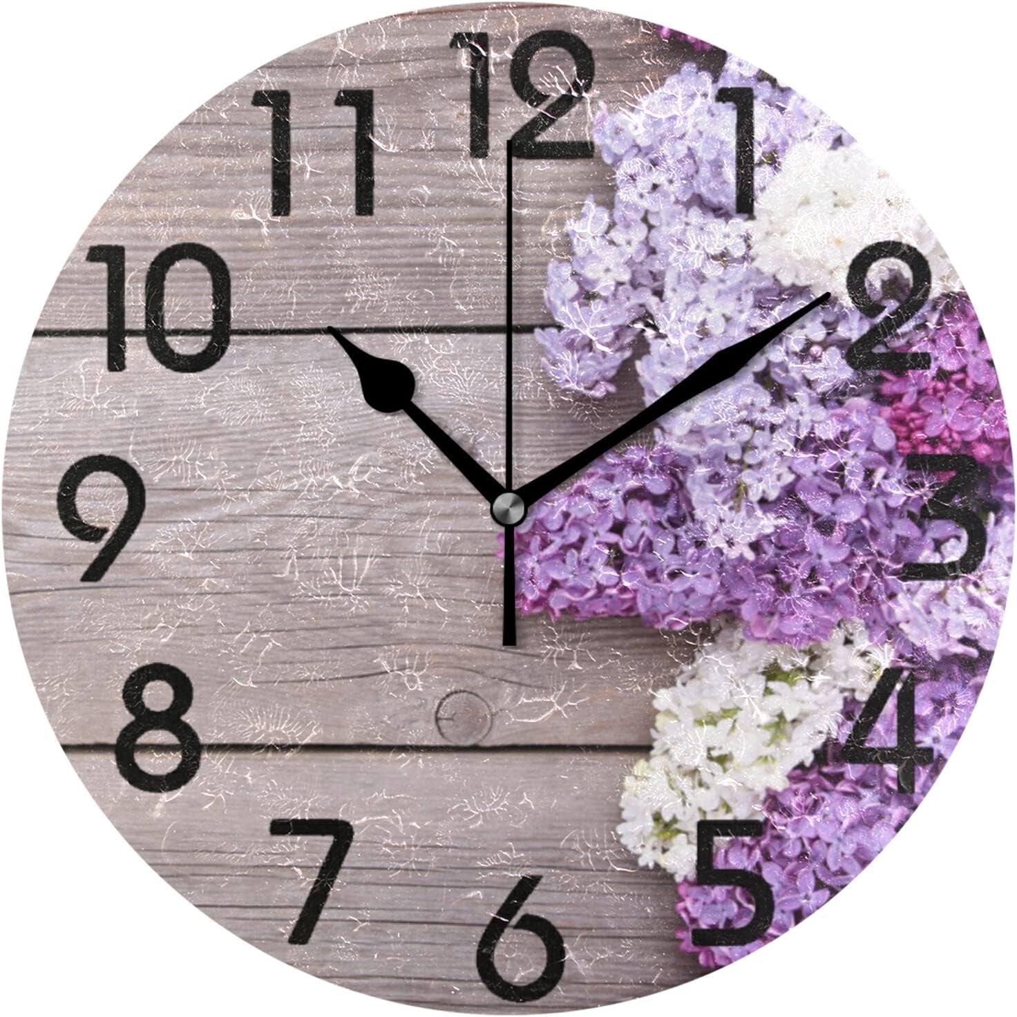 Dreamtimes 3D Beautiful Purple Lilac On Board Round Wall Clock, 10 Inch ...