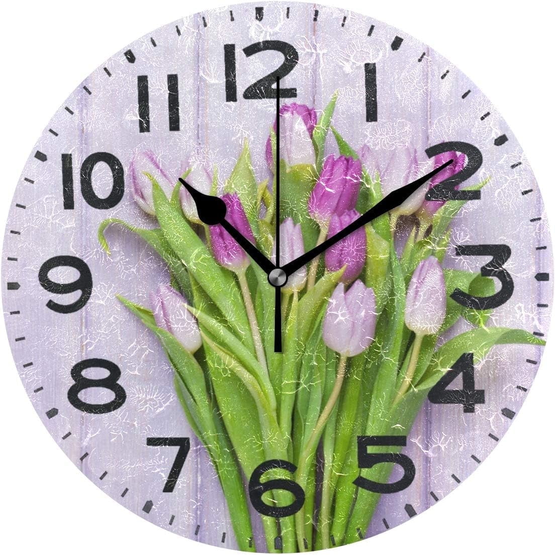 Dreamtimes 3D Beautiful Purple Tulips on Wooden Board Print Round Wall ...