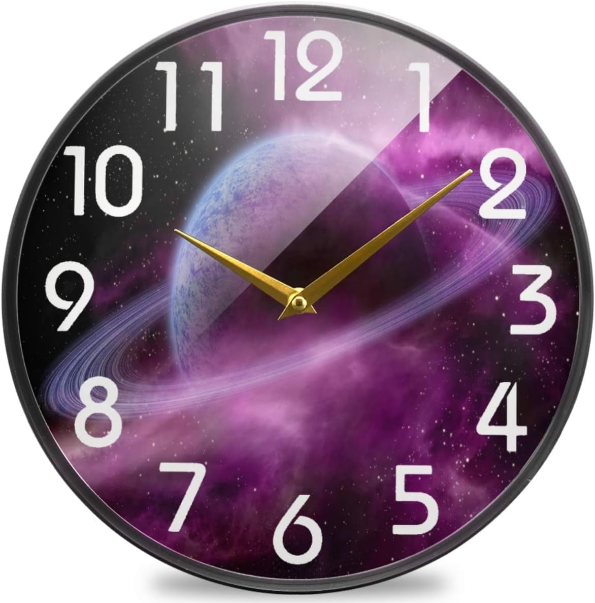 Dreamtimes 3D Beautiful Saturn's Rings Print Round Wall Clock, 12 Inch ...