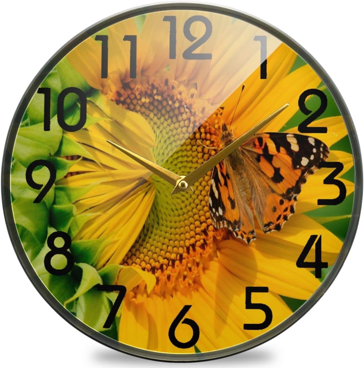 Dreamtimes 3D Beautiful Sunflower with Butterfly Round Wall Clock, 10 Inch Silent Battery ...
