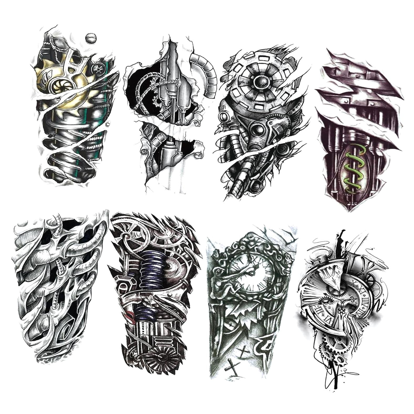 Dreamtimes 3D Cool Mechanical Temporary Tattoo for Men, Large Half ...