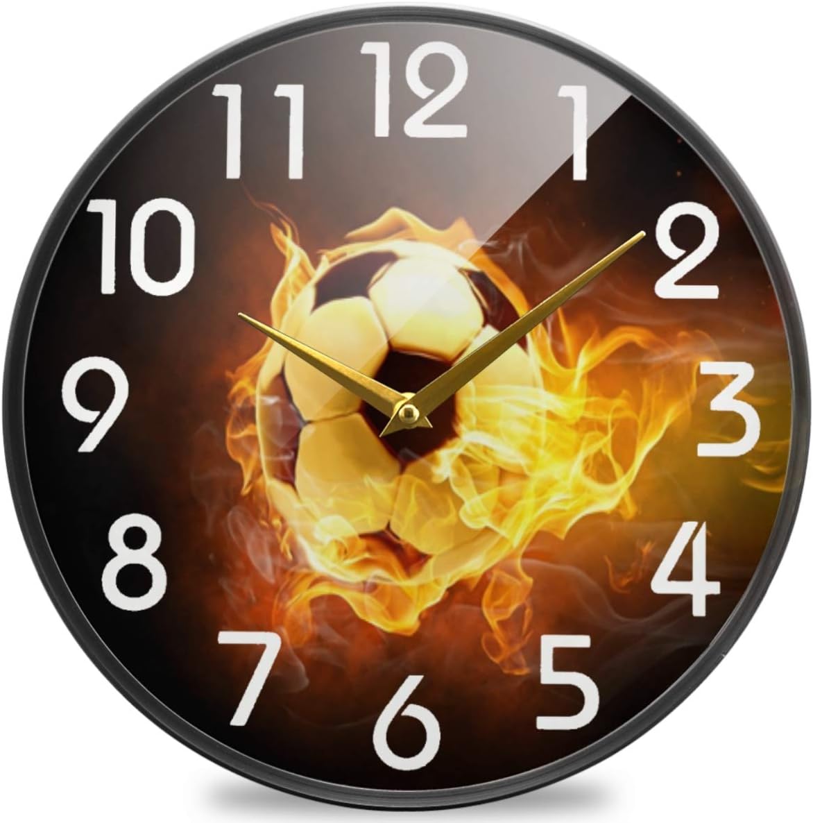 Dreamtimes 3D Cool Soccer Ball in Fire to Goal Round Wall Clock, 12 ...
