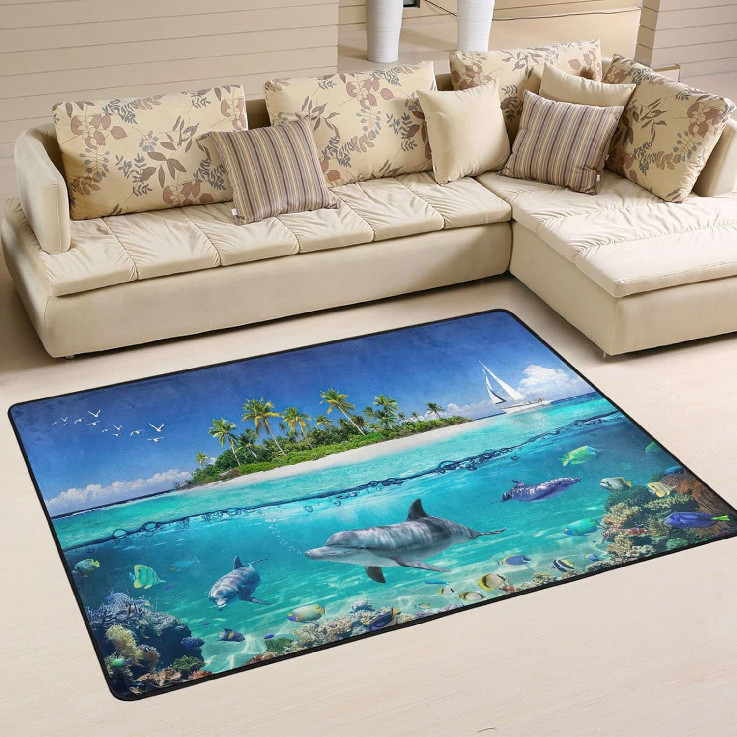 Dreamtimes 3D Dolphins Sea World Area Rug 72x48in Summer Seascape Non ...