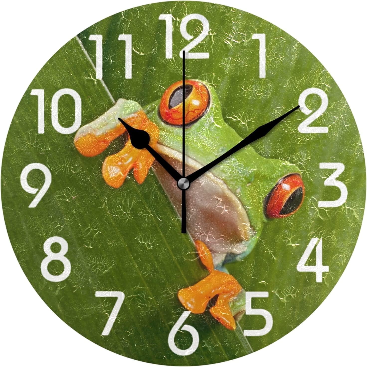 Dreamtimes 3D Green Leaves Frog Round Wall Clock, 10 Inch Battery ...
