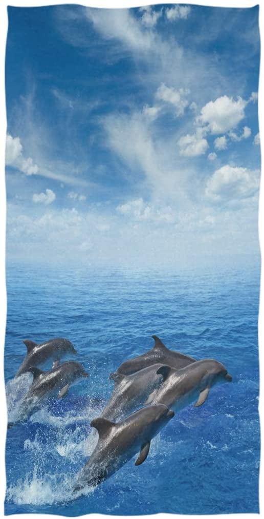 Dreamtimes 3D Marine Dolphins Jumping Out of Sea Print Soft Guest Hand Towels for Bathroom ...