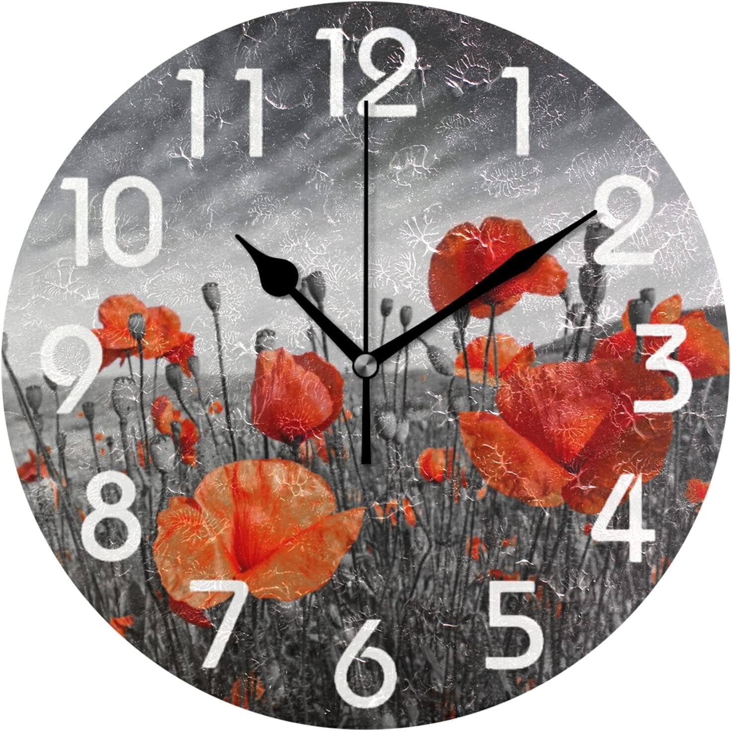 Dreamtimes 3D Meadow Red Poppy Round Wall Clock, 10 Inch Battery ...