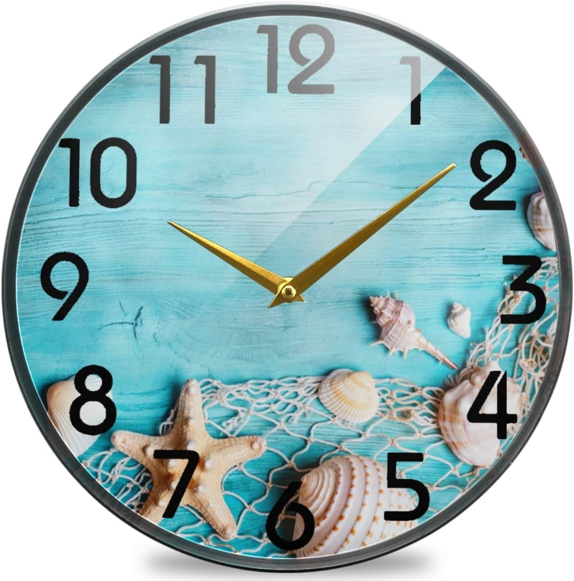 Dreamtimes 3D Summer Seashells Starfish on Fishing Net Round Wall Clock ...