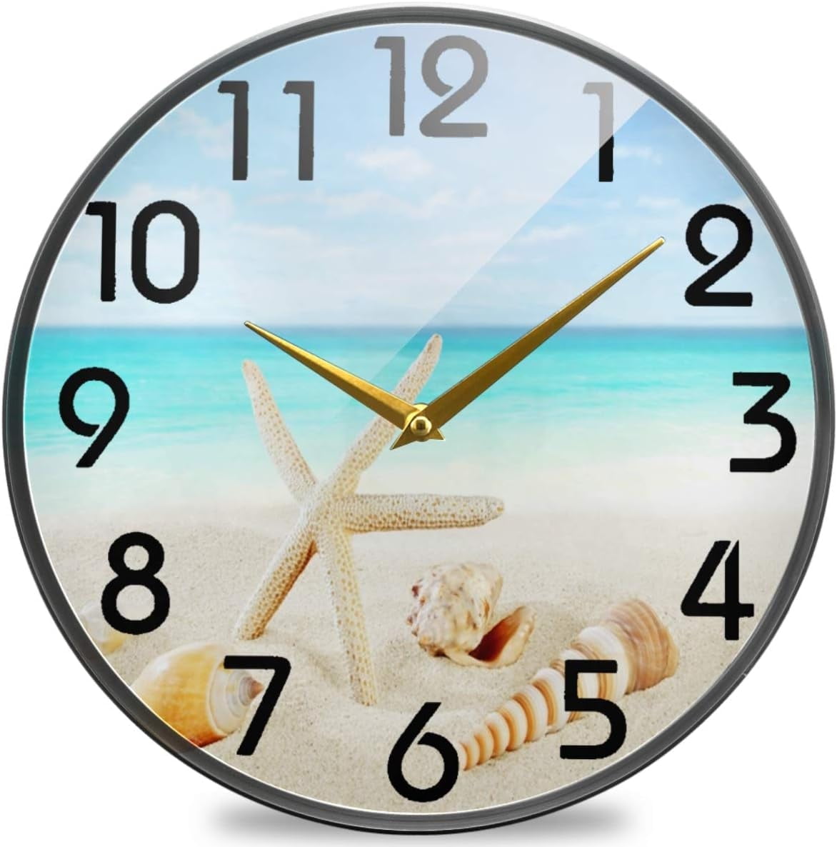 Dreamtimes 3D Tropical Summer Beach Starfish Shells Round Wall Clock ...