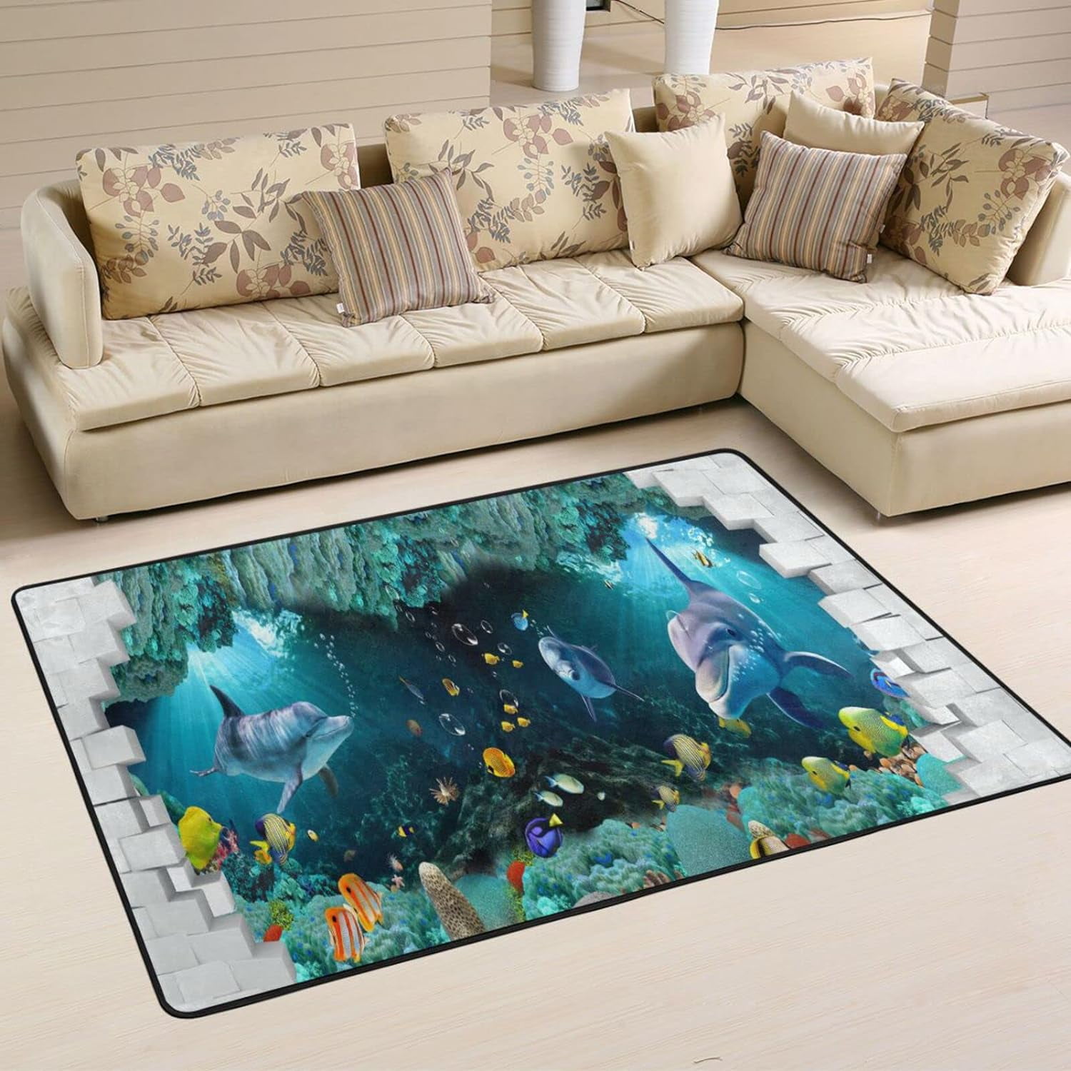 Dreamtimes 3D Underwater World Area Rug, 36"x24" Dolphins Fishes Non ...