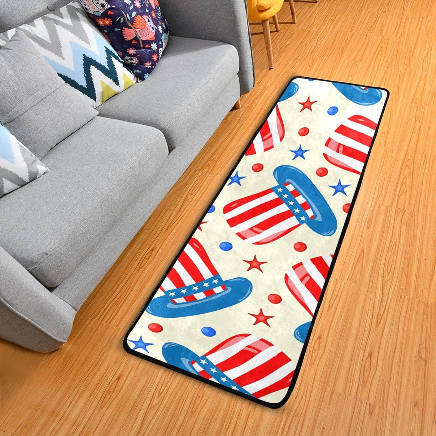 Dreamtimes 4th of July Hats Hallway Runner Rug 2'x6' Kitchen Rug with ...