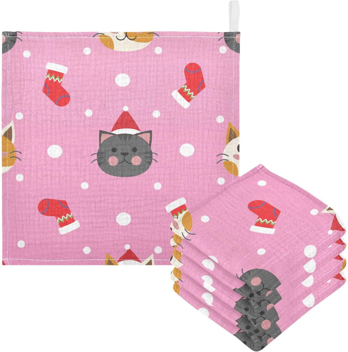 Dreamtimes 5 PCS Kitten Santa Cat Baby Muslin Washcloths, Socks ...