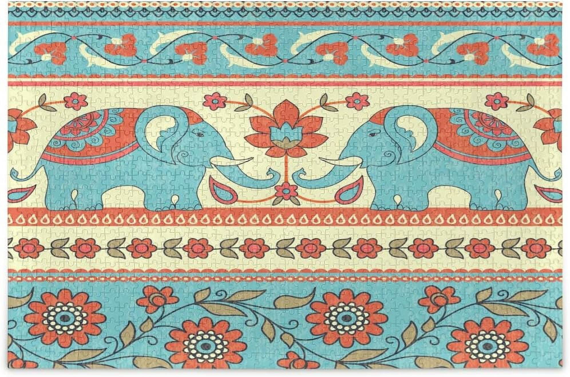 Dreamtimes 500 Piece Puzzles for Adults Blue Elephants Flowers Jigsaw ...