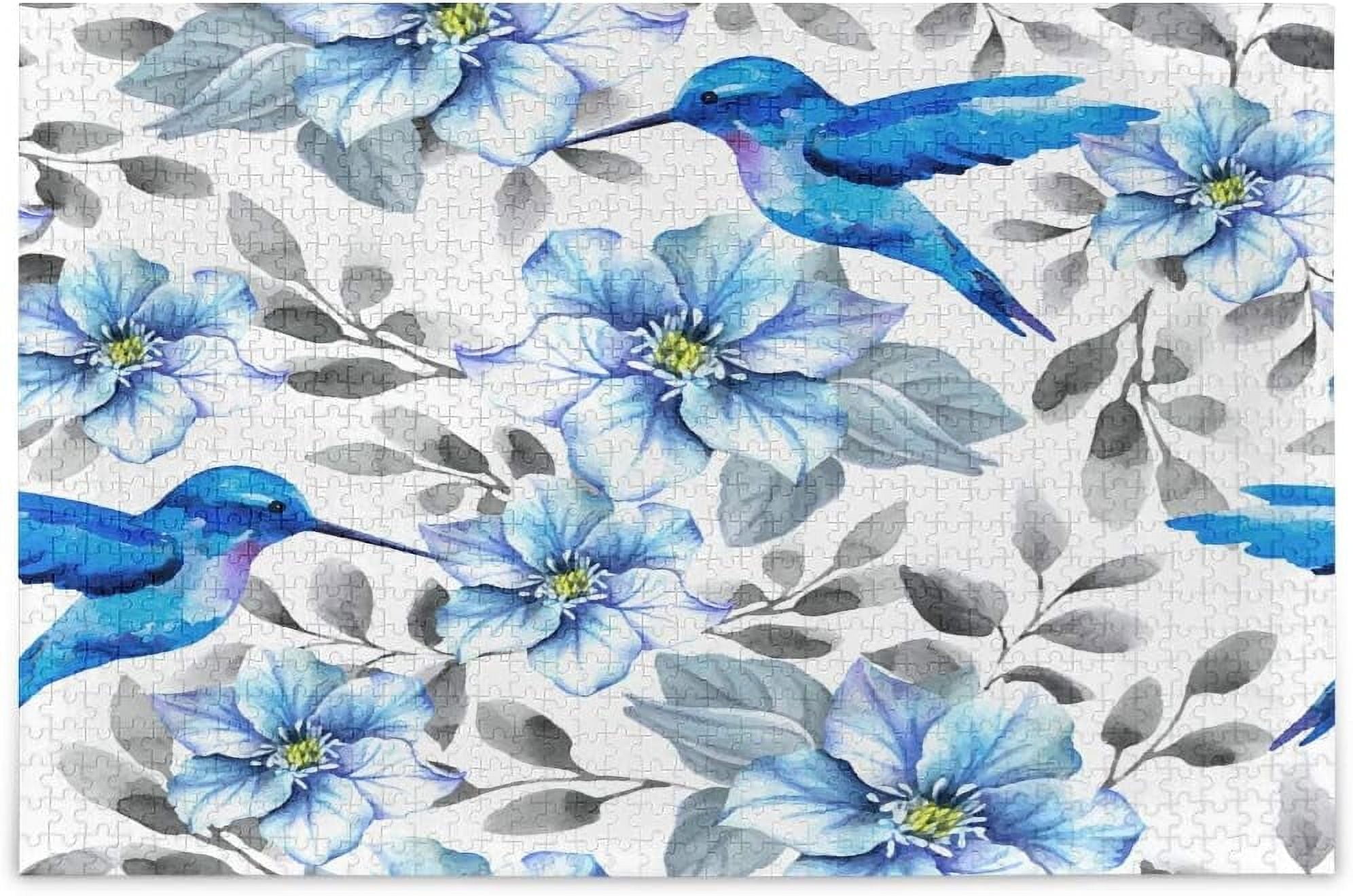 Dreamtimes 500 Piece Puzzles for Adults Blue Flowers Hummingbirds ...