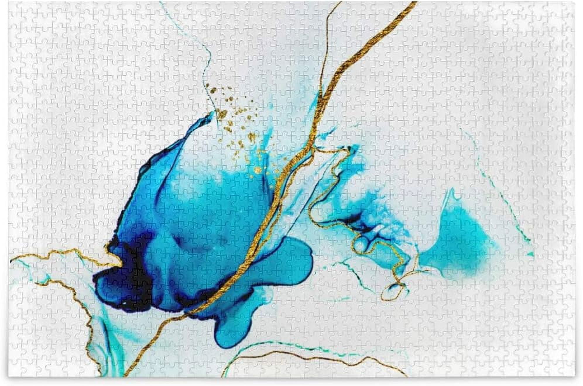 Dreamtimes 500 Piece Puzzles for Adults Modern Abstract Gold Blue Ink ...