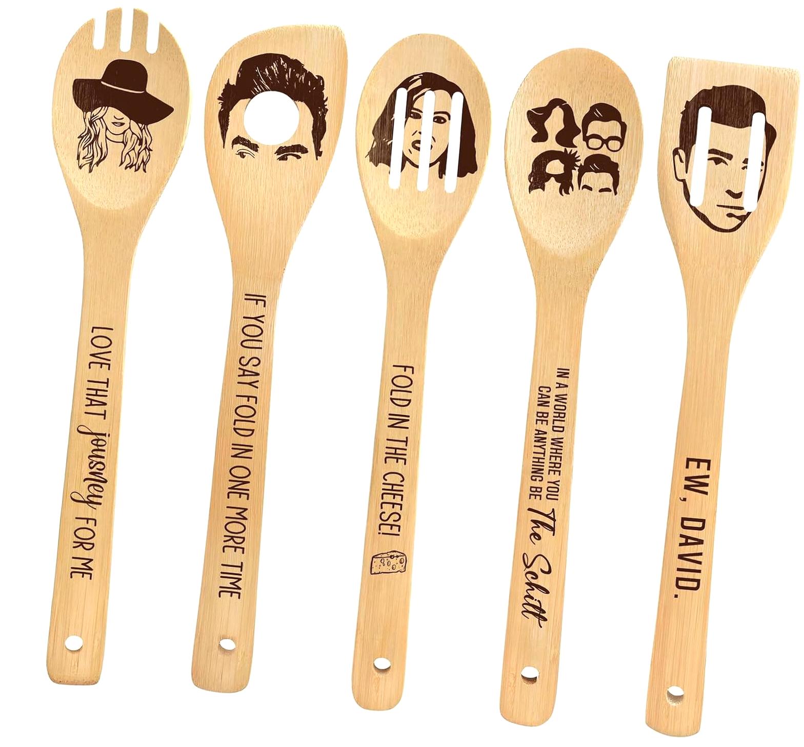 Dreamtimes 5Pcs Friends Wooden Cooking Spoons, Bamboo Spoons for ...