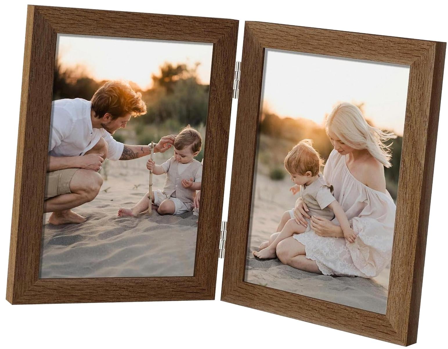 Dreamtimes 5x7 Dual Photo Frame - Vertical Wooden Hinged Frame with Two ...