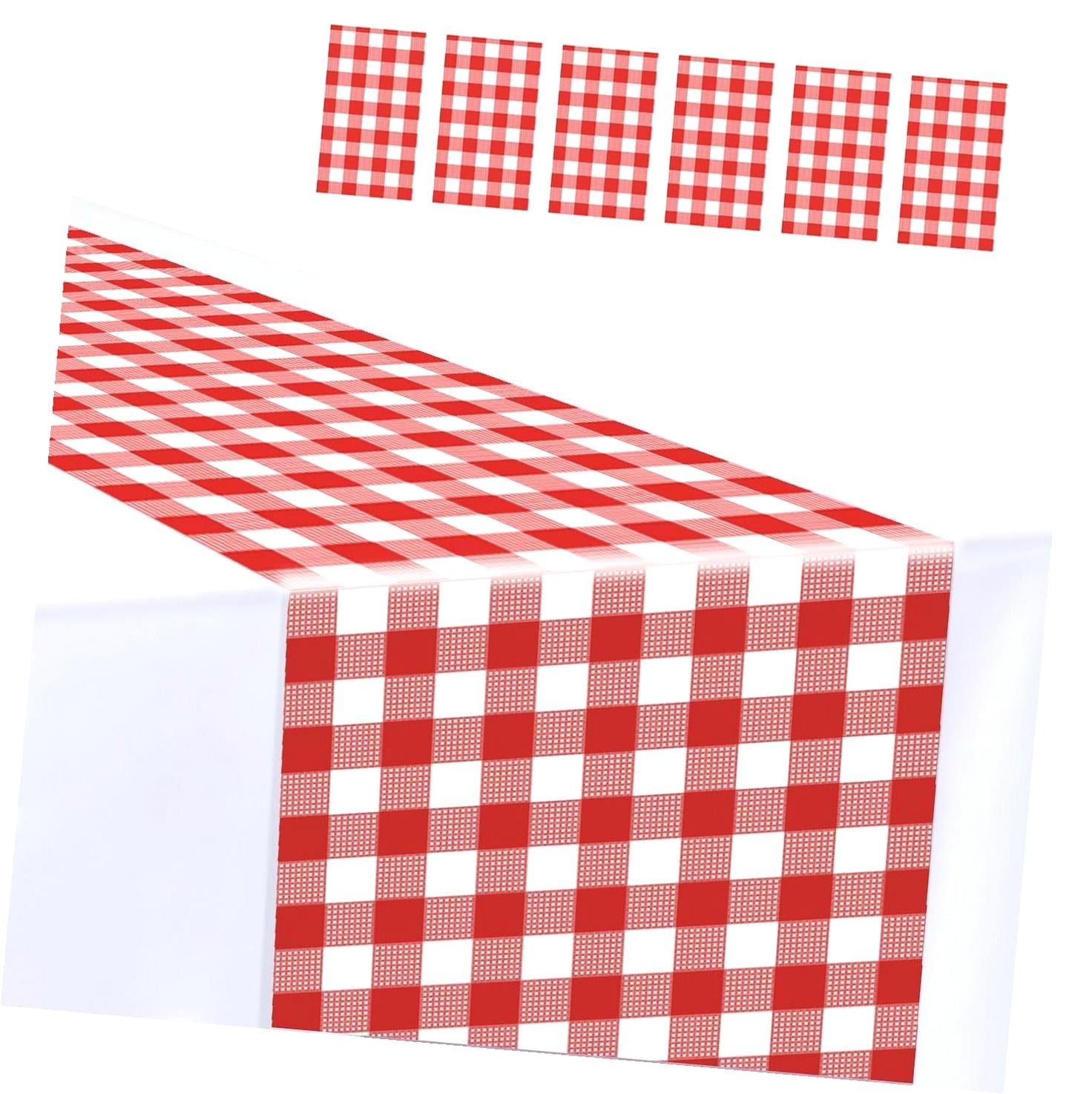 Dreamtimes 6 Pcs Red and White Checkered Table Runner 14 x 108 Plastic ...