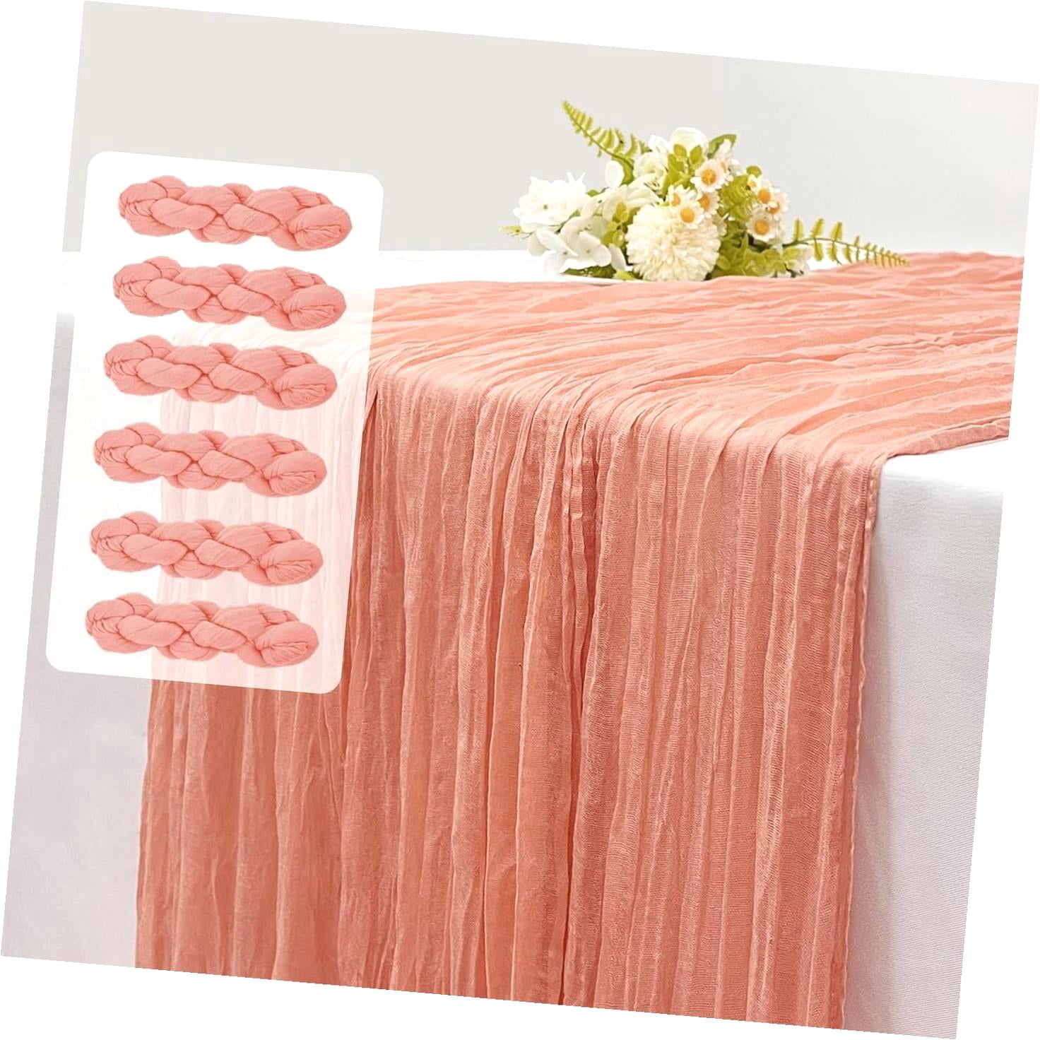 Dreamtimes 6-Piece Cheesecloth Table Runner, 10FT 35x120 inch Coral ...