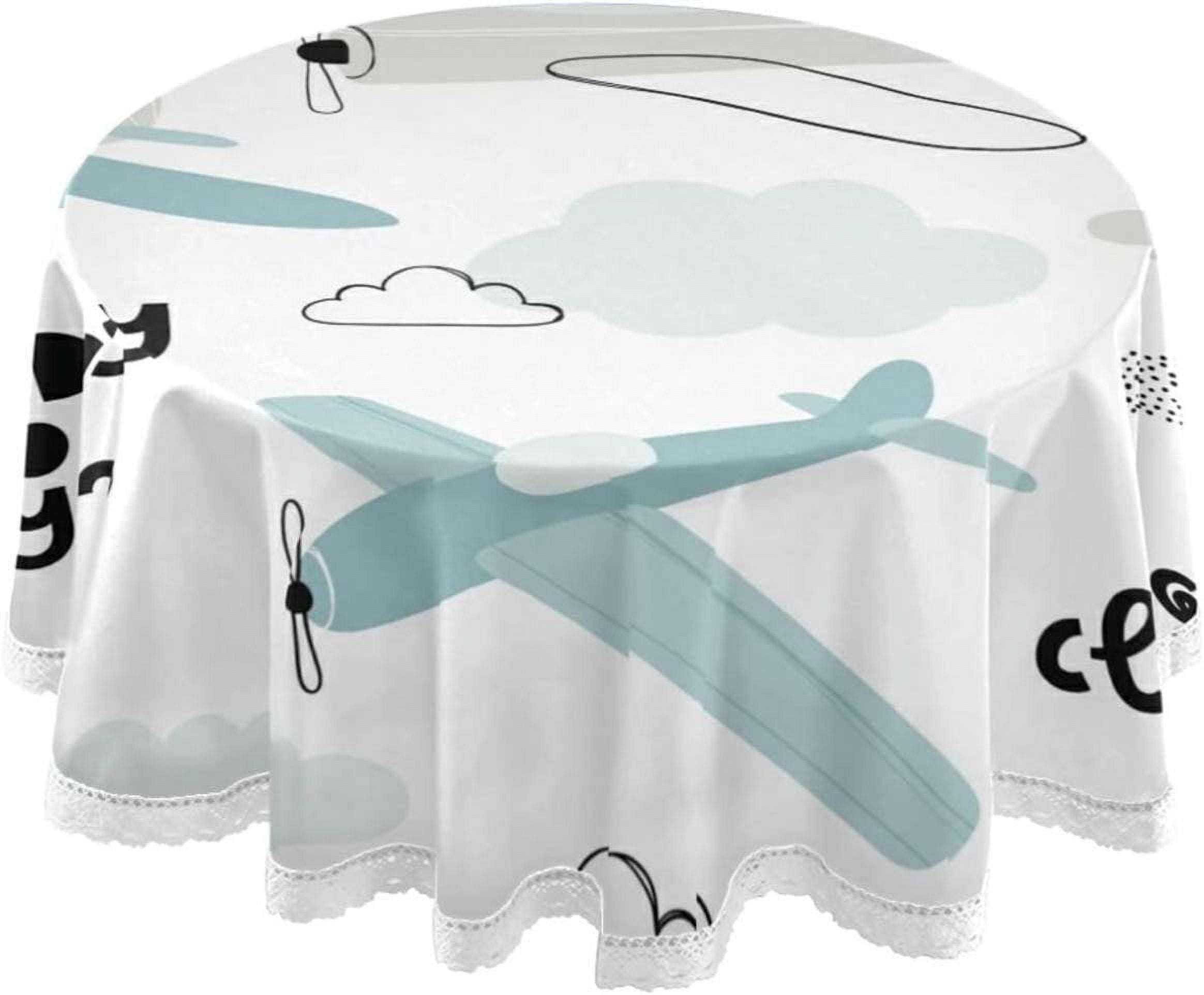 Dreamtimes 60" Cute Airplane Round Tablecloth, Table Cover Water ...
