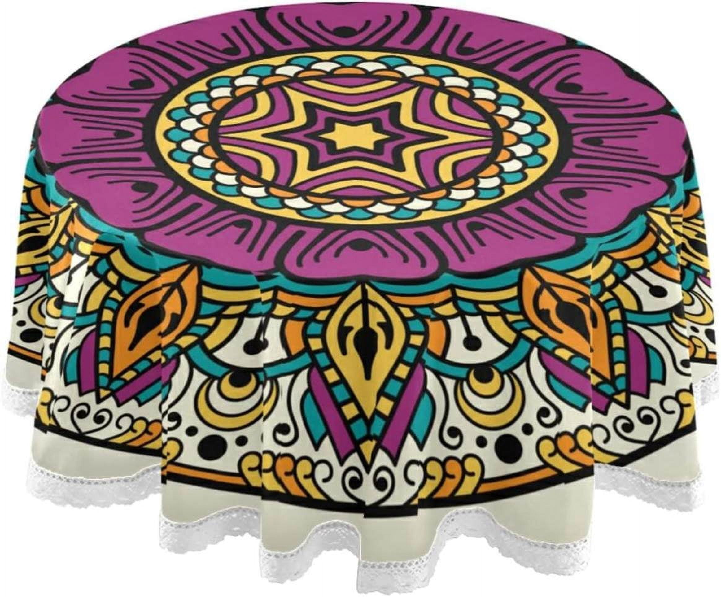 Dreamtimes 60" Mandala Round Tablecloth, Table Cover Water Resistant ...