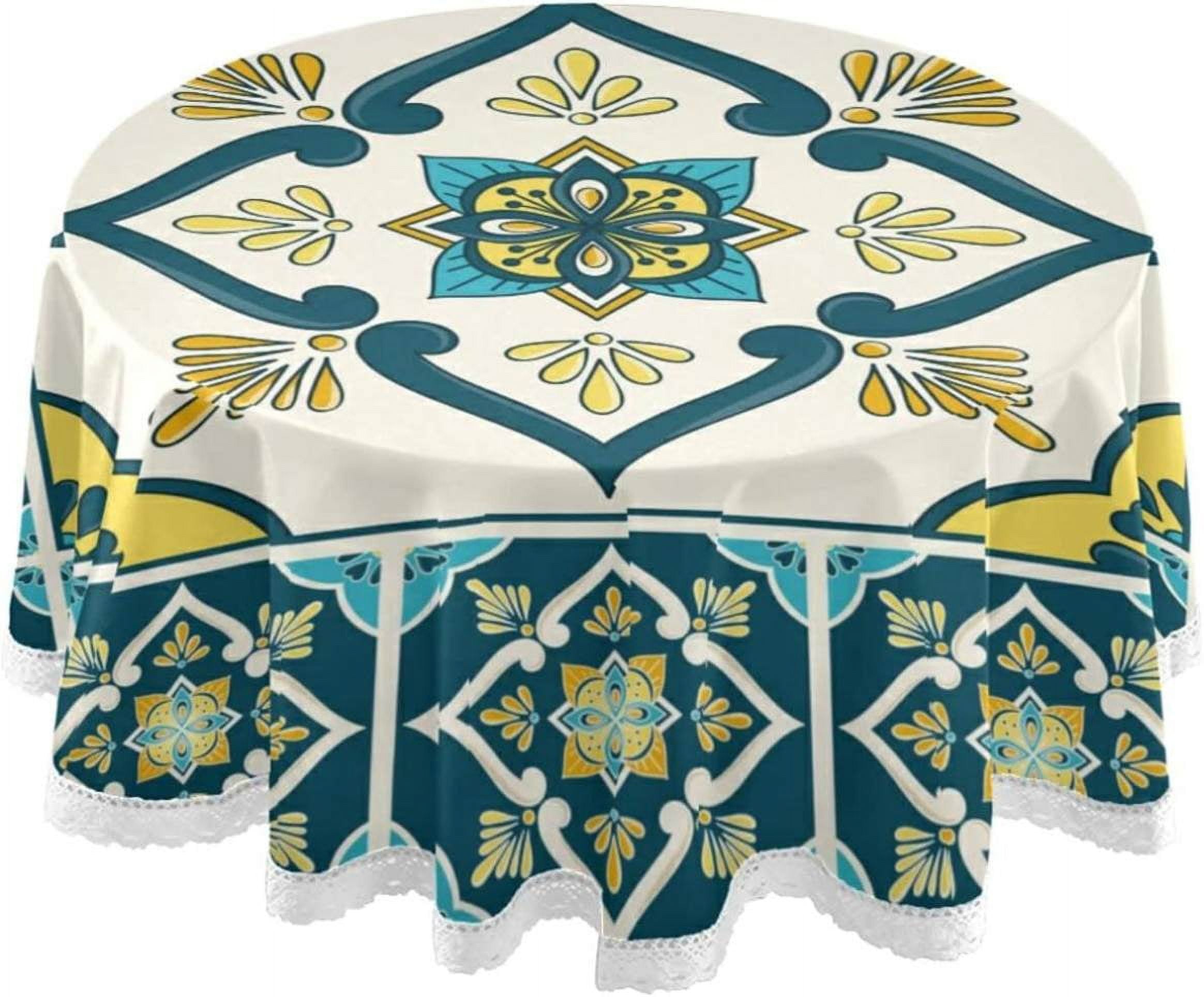 Dreamtimes 60" Mexican Talavera Ceramic Tile Pattern Round Tablecloth ...