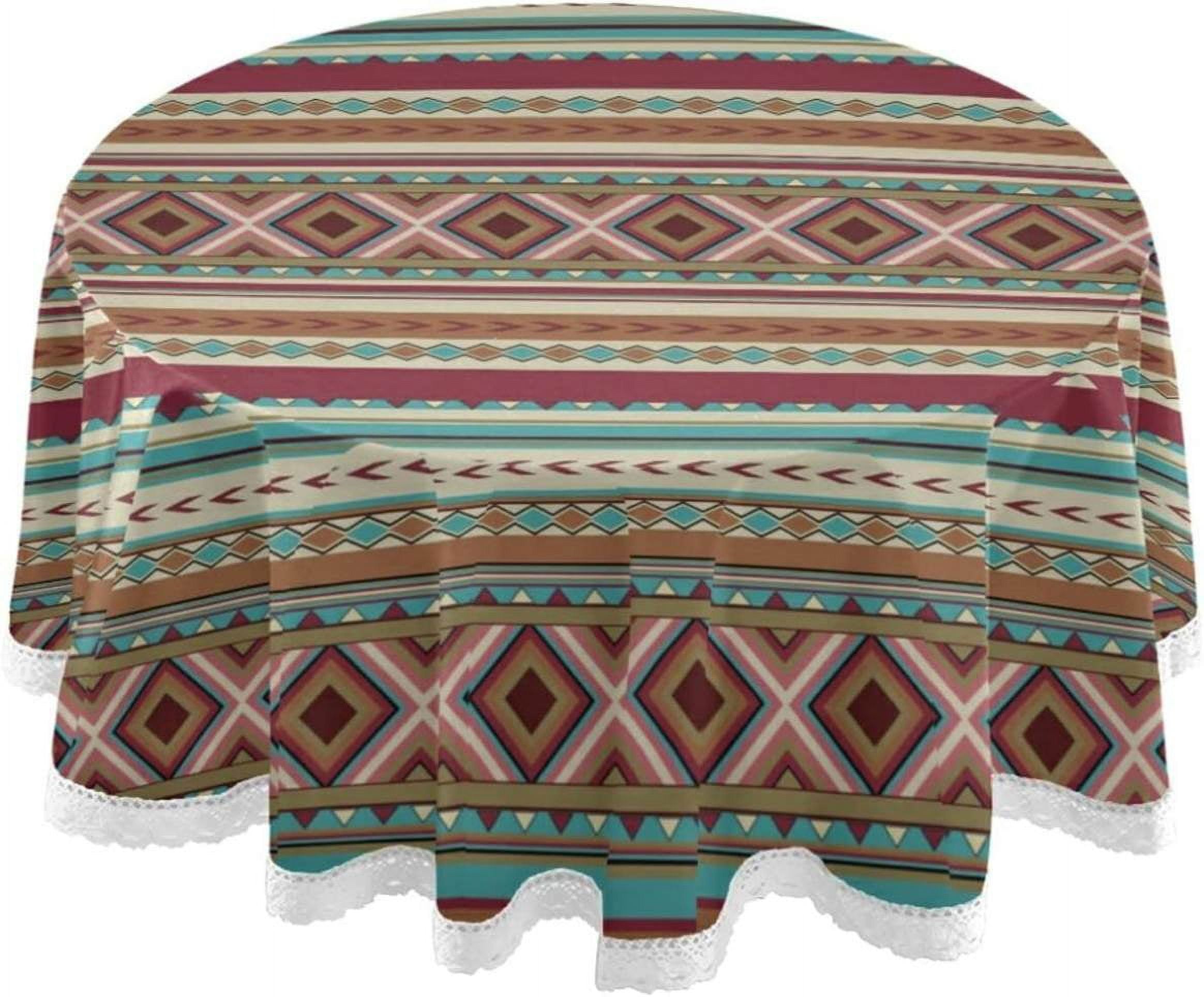 Dreamtimes 60" Mexican Textile Pattern Round Tablecloth, Table Cover ...