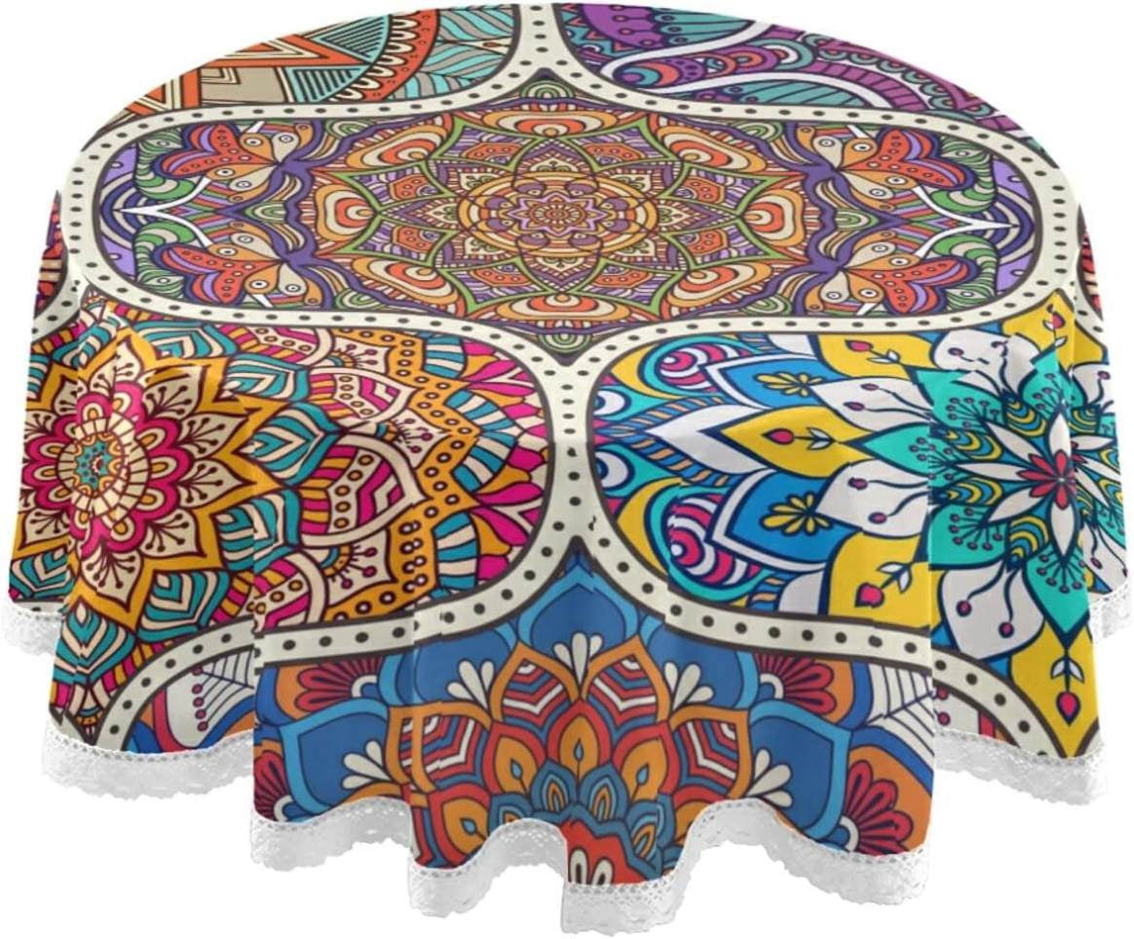 Dreamtimes 60" Moroccan Bohemian Style Round Tablecloth, Table Cover ...