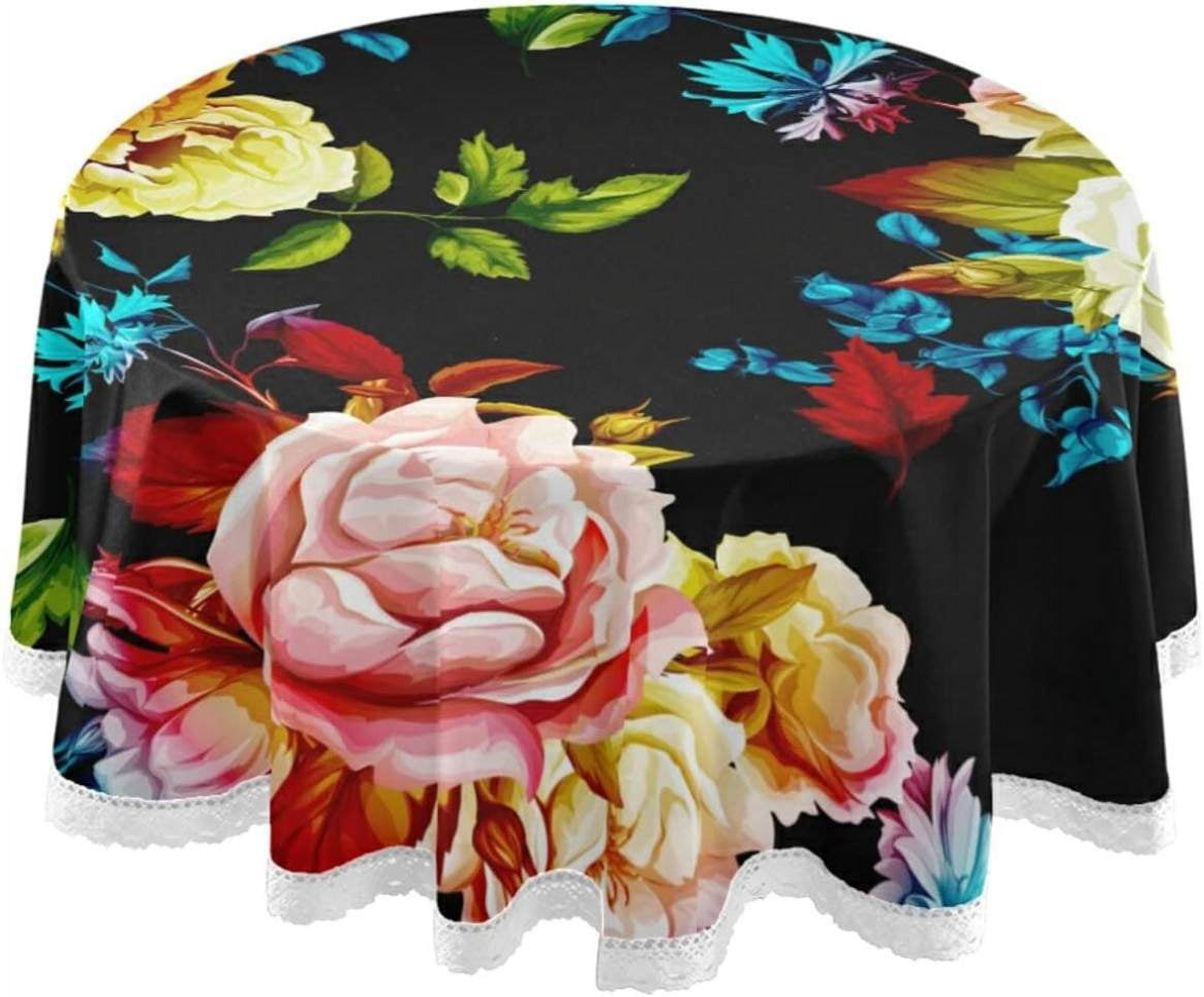 Dreamtimes 60" Pretty Roses and Peonies Round Tablecloth, Table Cover ...