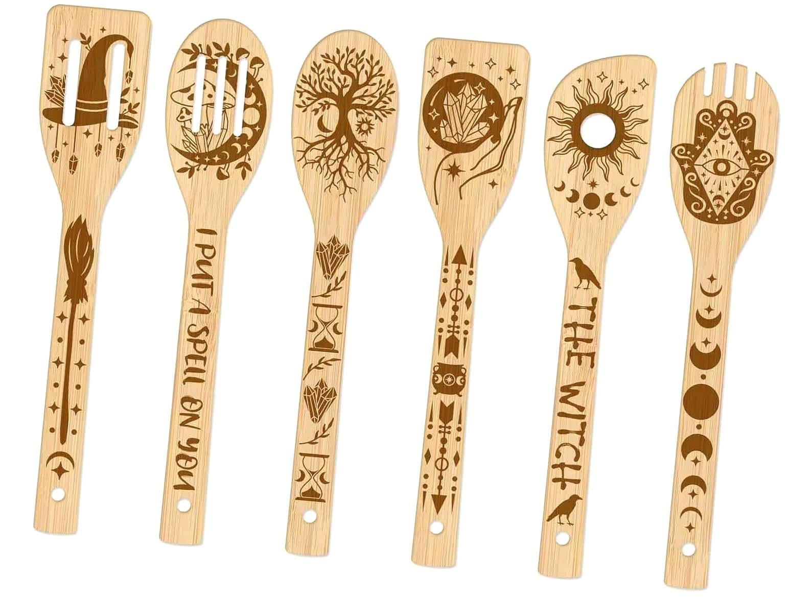 Dreamtimes 6Pcs Divination Bamboo Cooking Utensils Wooden Engraved ...