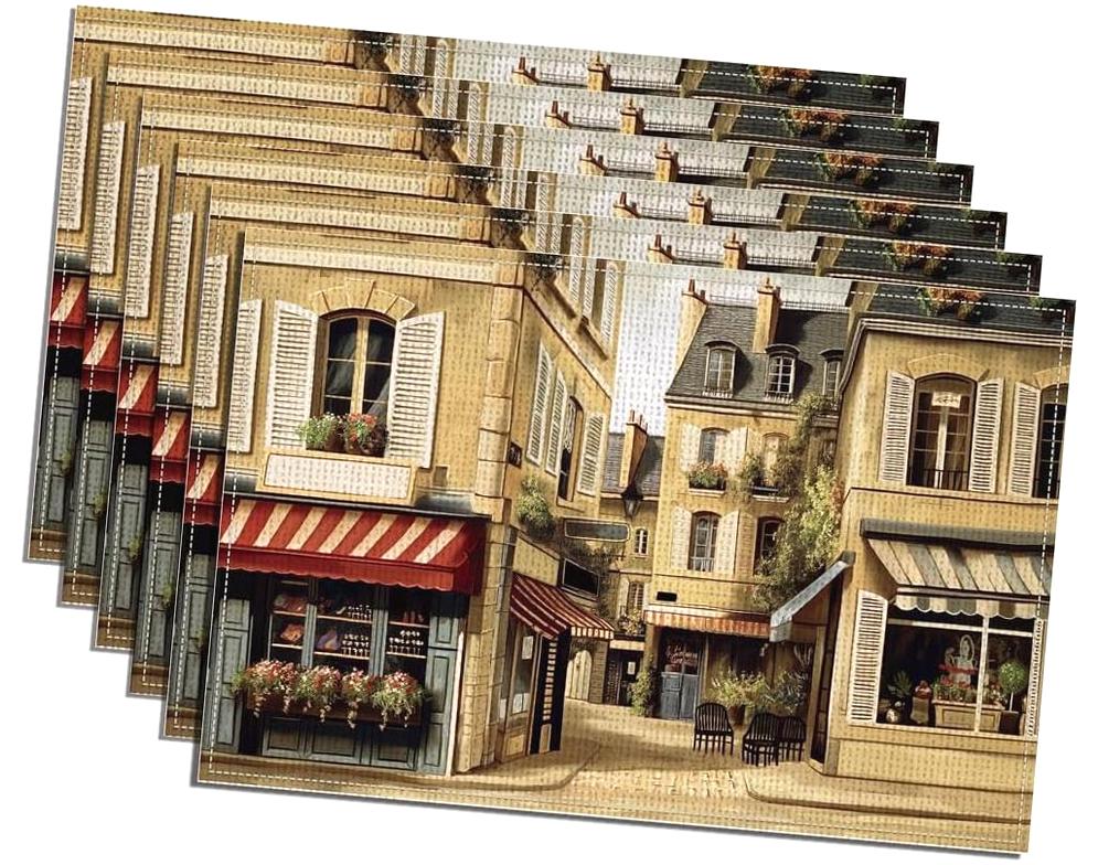 Dreamtimes 6Pcs Retro Cityscape Placemat, 11.8x17.7 Inch City Landscape ...