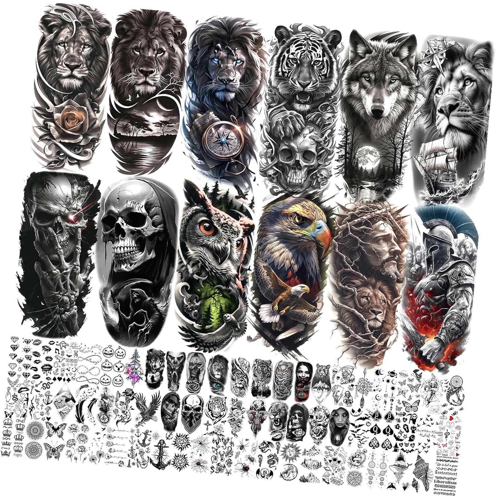 Dreamtimes 75 Sheets Realistic Wolf Tattoos For Men And Women, Half Arm ...