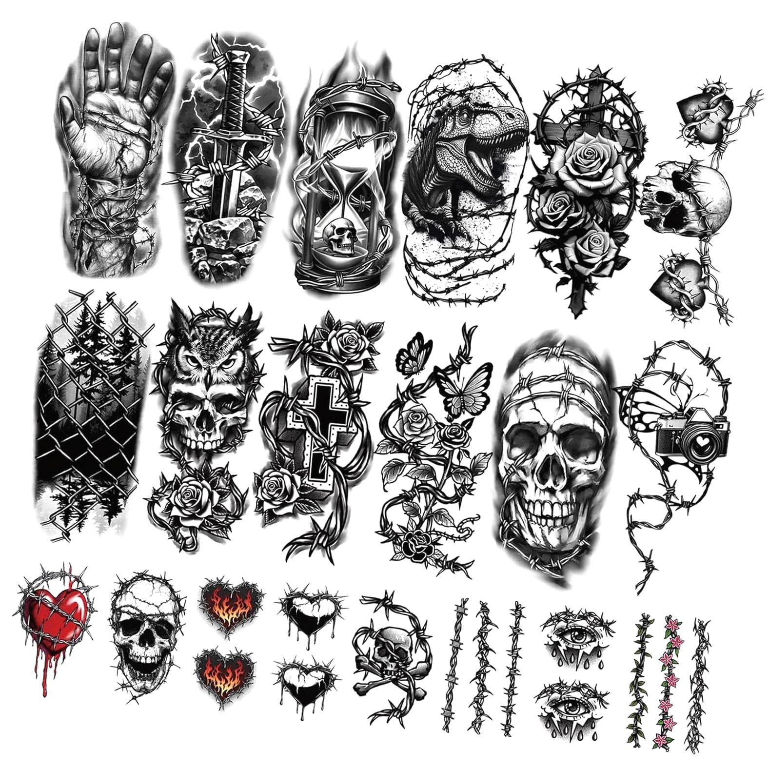 Dreamtimes 77 Sheets Barbed Wire Temporary Tattoo, 17 Sheets Half Arm ...