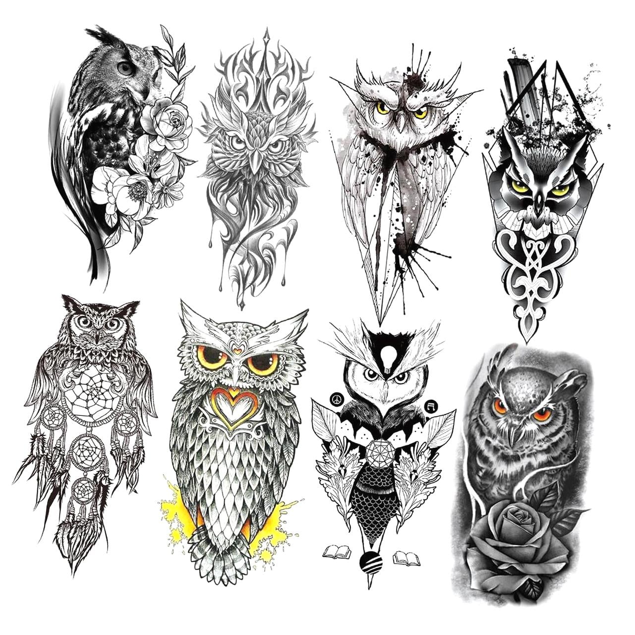 Dreamtimes 8 Sheets 3D Lifelike Tattoos for Men Women Adults, Owl ...